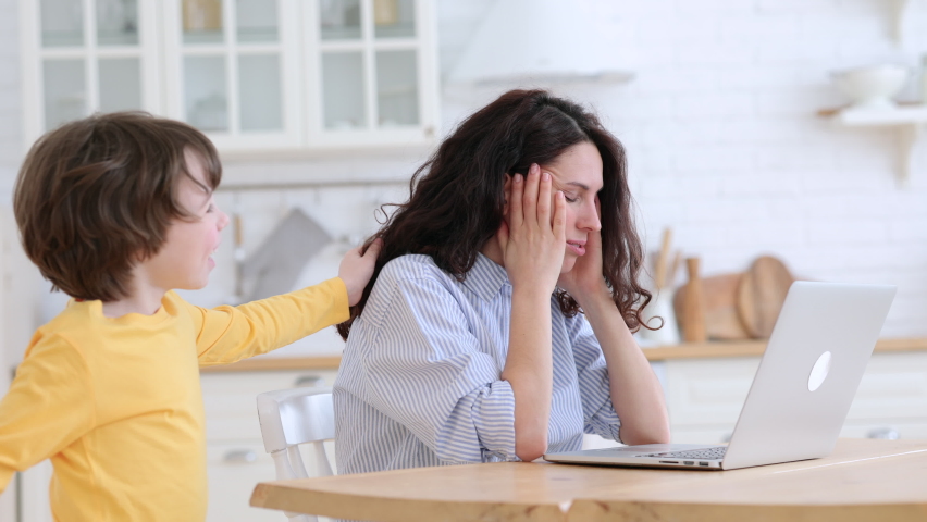 nervous mom sits by table home Stock Footage Video (100% Royalty-free ...