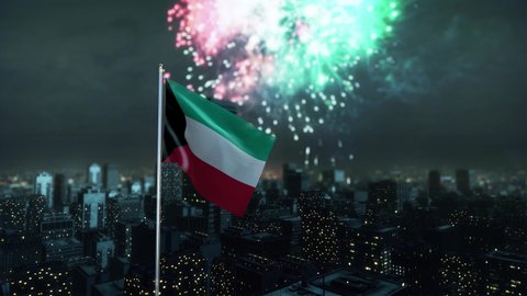 Kuwait Flag Fireworks City 3d Rendering Stock Footage Video (100% ...