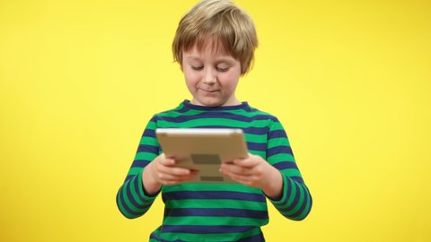 Middle Shot Portrait Cute Boy Using Stock Footage Video (100% Royalty ...