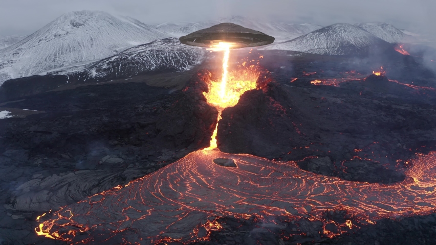 Flying Saucer Over Active Volcano Stock Footage Video (100% Royalty ...