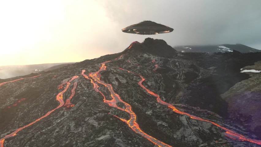 Flying Saucer Over Active Volcano, Stock Footage Video (100% Royalty ...