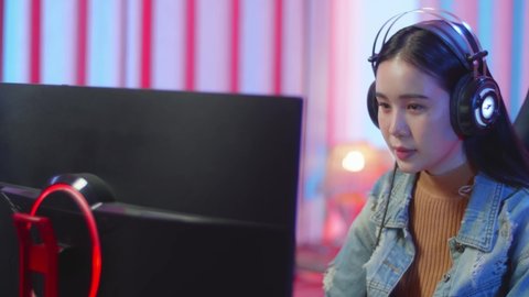 Face Gamer Girl Talking Playing Video Stock Footage Video (100% Royalty ...