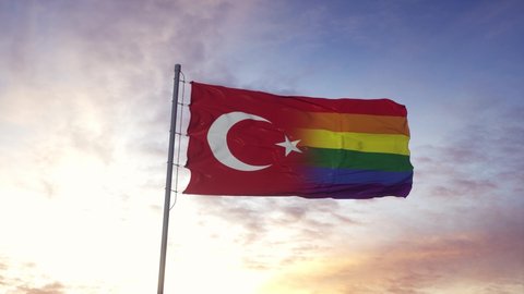 Waving National Flag Turkey Lgbt Rainbow Stock Footage Video (100% ...