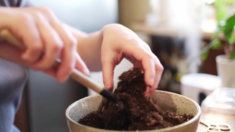 Girl Stirring Soil Mix Plants Plant Stock Footage Video (100% Royalty ...