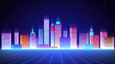 Retrowave Style Animation Neon City Glowing Stock Footage Video (100% ...