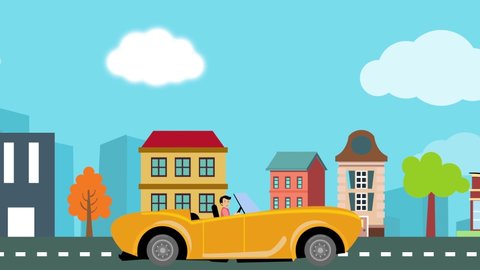 Yellow Stylish Vintage Car Animation Driving Stock Footage Video (100% ...