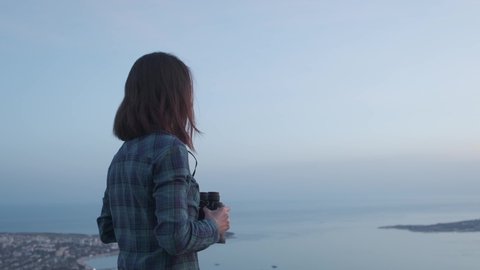 Woman Explorer Looking Into Distance Using Stock Footage Video (100% ...
