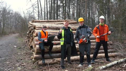 Logging Workers Team Portrait They Pose Stock Footage Video (100% ...