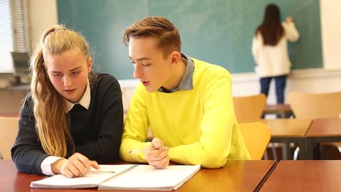 Two Teenage Students Studying Together Classroom Stock Footage Video ...