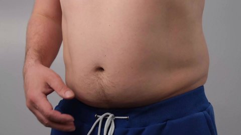 Closeup Male Fat Shaking Belly Against Stock Footage Video (100% ...