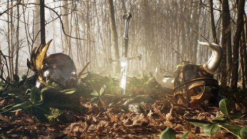 Helmets Medieval Knight Viking Lie Site Stock Footage Video (100% ...