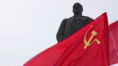 Monument Vladimir Lenin End Soviet Flag Stock Footage Video (100% ...