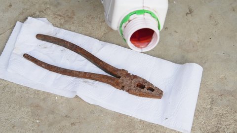 Worker Greases Old Rusty Wire Cutters Stock Footage Video (100% Royalty ...