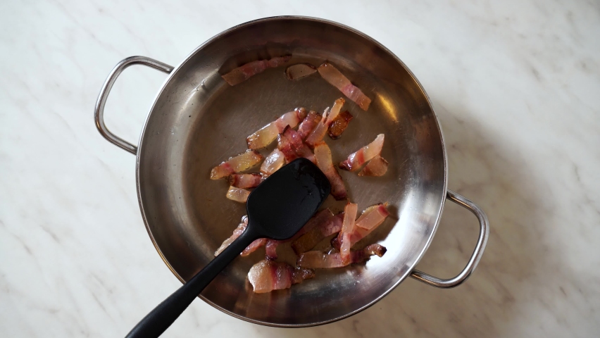 fry italian bacon pancetta guanciale steel Stock Footage Video (100% ...