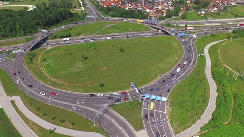 Aerial Big Multilane Roundabout Intersection Highway Stock Footage ...