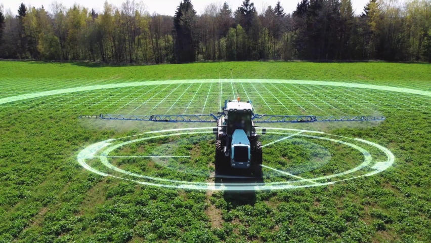 aerial view autonomous self-driving tractor autopilot Stock Footage ...