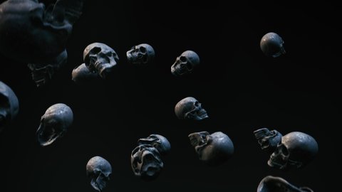 Human Skulls Falling Front Dark Background Stock Footage Video (100% ...