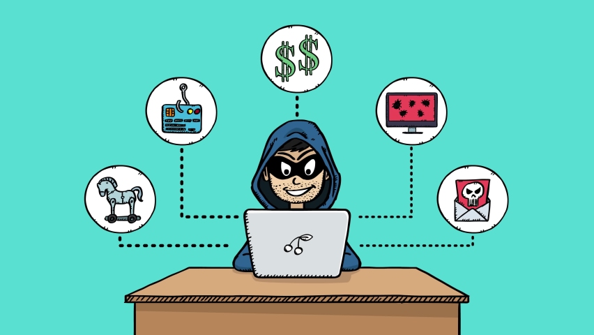 Cartoon Style Animation Hacker Working On Stock Footage Video (100% ...
