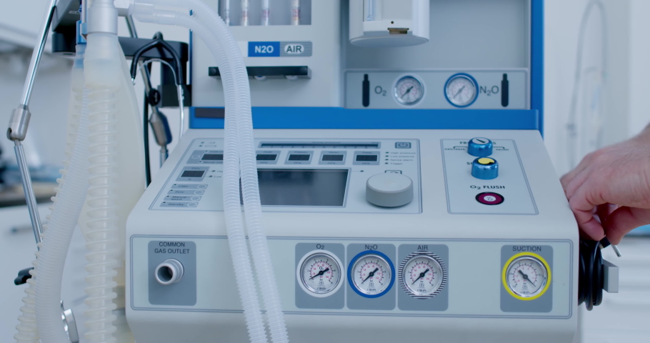 close-up anesthesia workstation pipeline inlet pressure Stock Footage ...