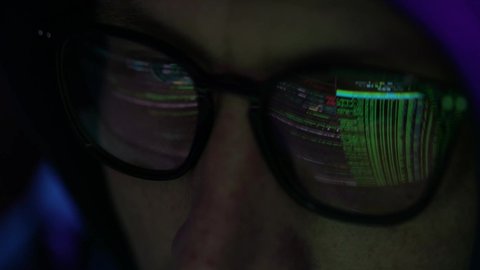 Portrait Male Hacker Wearing Eyeglasses Breaking Stock Footage Video ...