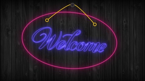 Neon Welcome Sign Animated Colorful Lights Stock Footage Video (100% ...