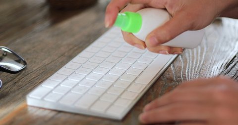 Woman Hands Cleaning Computer Keyboard Disinfectant Stock Footage Video ...