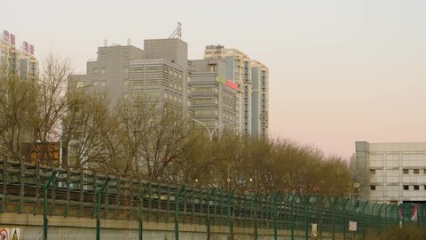 View Subway Train Batong Line Skyscrapers Stock Footage Video (100% ...