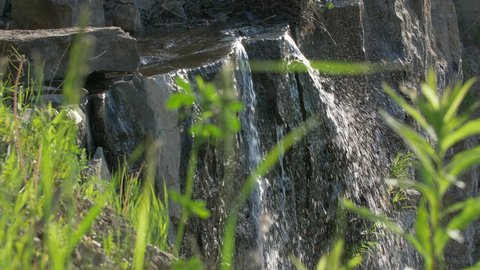 Small Waterfalls Blowing Wind Steep Cliff Stock Footage Video (100% ...