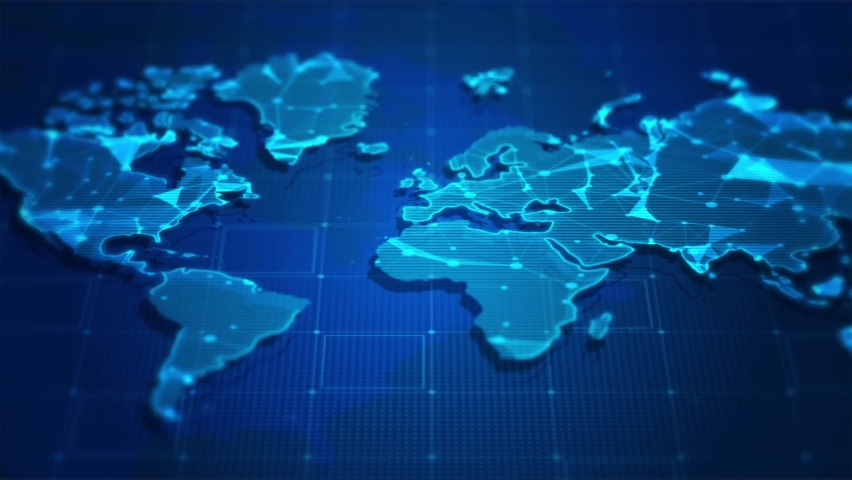 World Map Global Technology Background/ 4k animation of a hi-tech ...