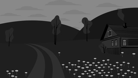 Looping Animation Village House Field 2d Stock Footage Video (100% ...