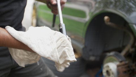 Mechanic Wipes Cleans His Tools Rag Stock Footage Video (100% Royalty ...