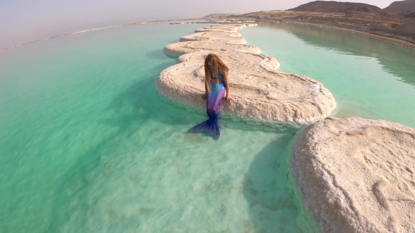Mermaid Sings on a Rock, Sand, Marine Atoll Island 3D Renderings ...