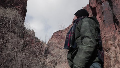 Man Looking Sky Between Two Mountains Stock Footage Video (100% Royalty ...