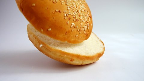 Falling Hamburger Bun On White Background Stock Footage Video (100% ...