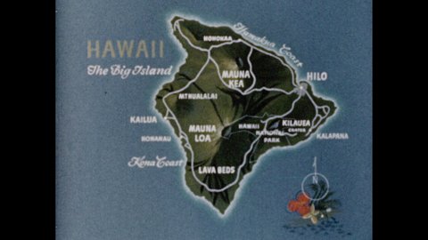 1950s Illustrated Map Big Island Hawaii Stock Footage Video (100% ...
