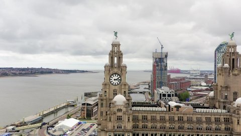 Liverpool Liver Building Wide Drone Rotaions Stock Footage Video (100% ...