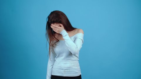 Portrait Desperate Girl Holding Hands On Stock Footage Video (100% ...