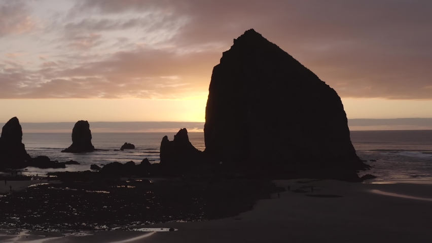 Haystack Rock Silhouette at Sunset Stock Footage Video (100% Royalty ...