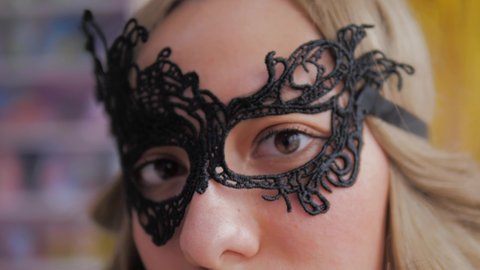 Mysterious Girl Mask Over Her Eyes Stock Footage Video (100% Royalty ...