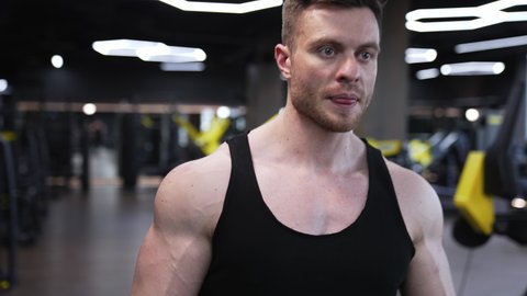 Portrait Fitness Man Muscular Bodybuilder Walking Stock Footage Video ...