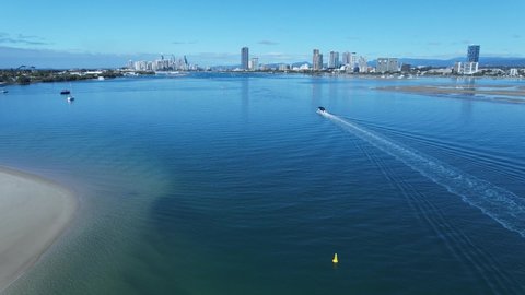 Slow Moving Boat Glides Through Clear Stock Footage Video (100% Royalty ...