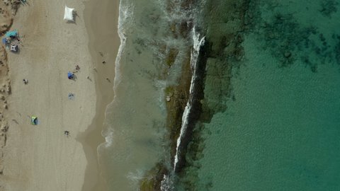 Aerial Top Shot Tourists Beach On Stock Footage Video (100% Royalty ...