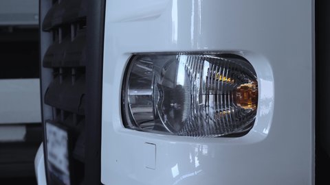 Close Side View Headlights White Truck Stock Footage Video (100% ...