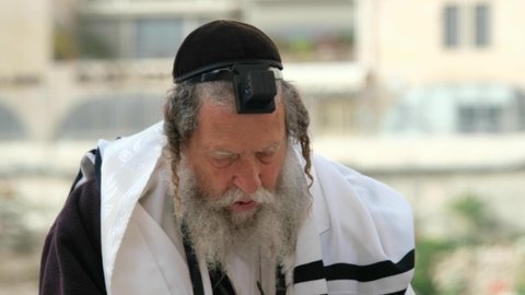 Orthodox Bearded Jew Wearing Tefillin On Stock Footage Video (100% ...
