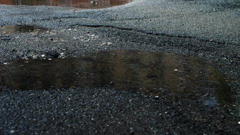Raindrops Fall On Broken Asphalt Rain Stock Footage Video (100% Royalty ...