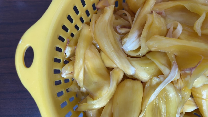 Jackfruit Yellow Tray Wooden Table Stock Footage Video (100% Royalty ...
