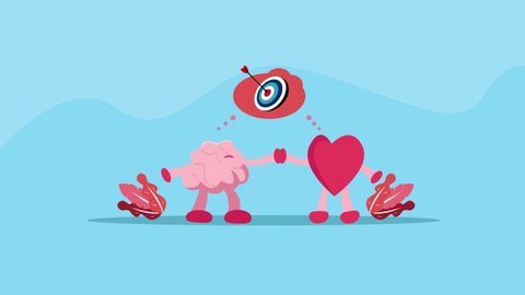 Animated Cartoon Design Brain Heart Handshaking Stock Footage Video ...