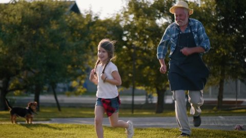 Grandfather Chasing Little Girl Yard Stock Footage Video (100% Royalty ...