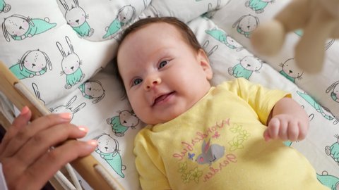 Closeup Laughing Toddler Rocking Bed Slow Stock Footage Video (100% ...