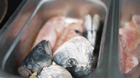 Fresh Fish Cut Off Heads Metal Stock Footage Video (100% Royalty-free ...